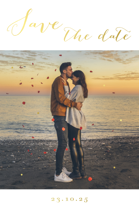 Save the date kaart modern met eigen foto en goudfolie Save the date kaart modern met eigen foto en goudfolie